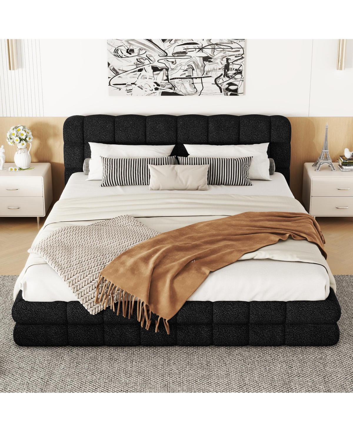 Click here for Lovmor Queen Size Upholstered Platform Bed Black prices