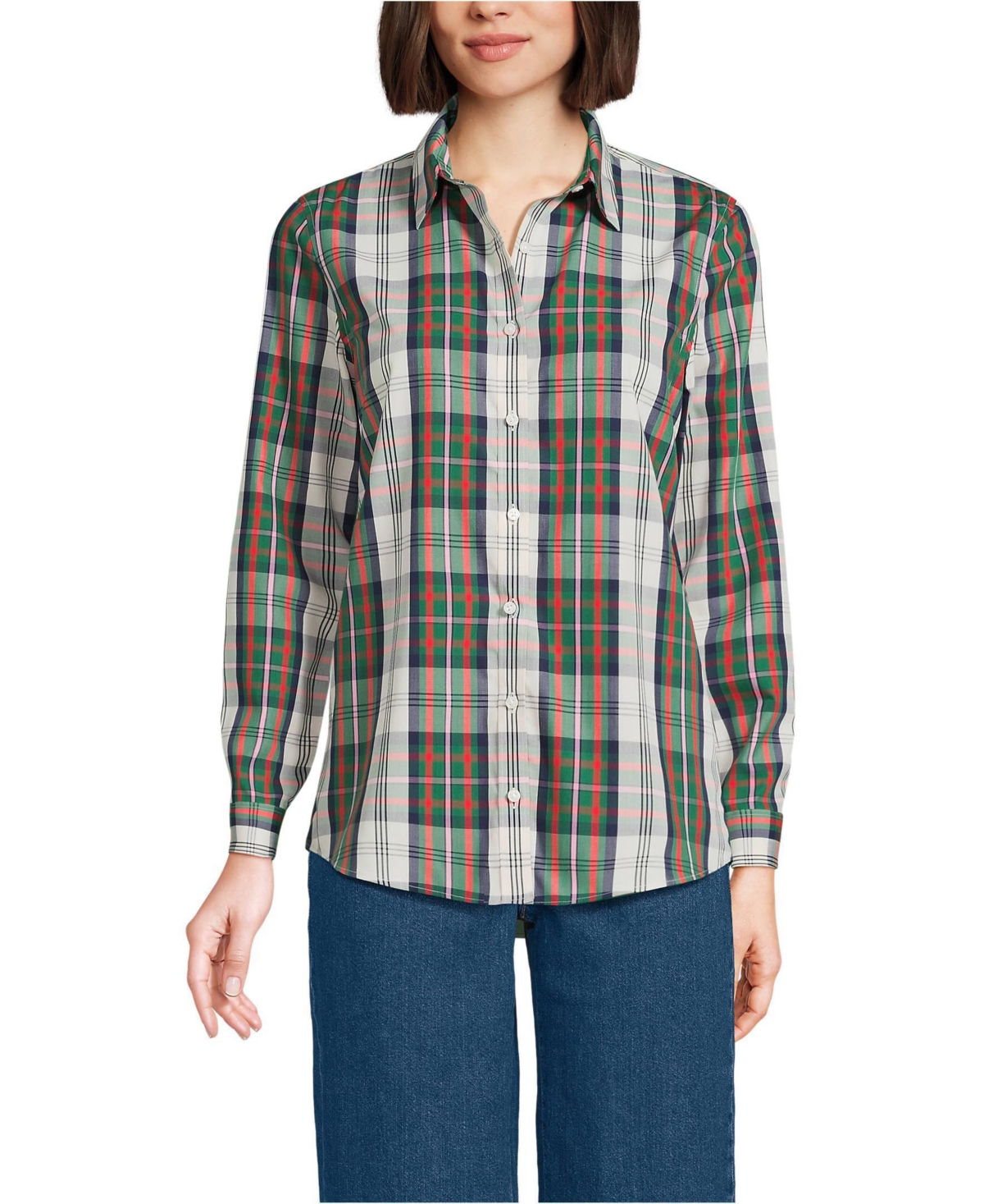 Click here for Lands End Petite No Iron Button Front Shirt - Ivor... prices
