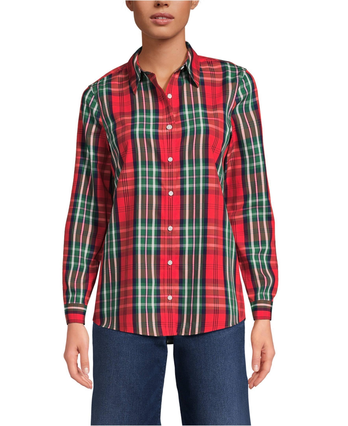 Click here for Lands End Petite No Iron Button Front Shirt - Comp... prices