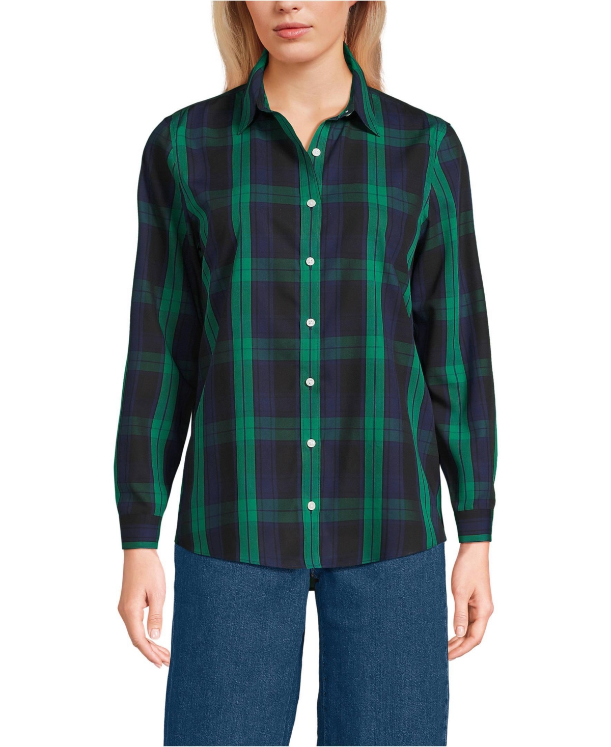 Click here for Lands End Petite No Iron Button Front Shirt - Rich... prices