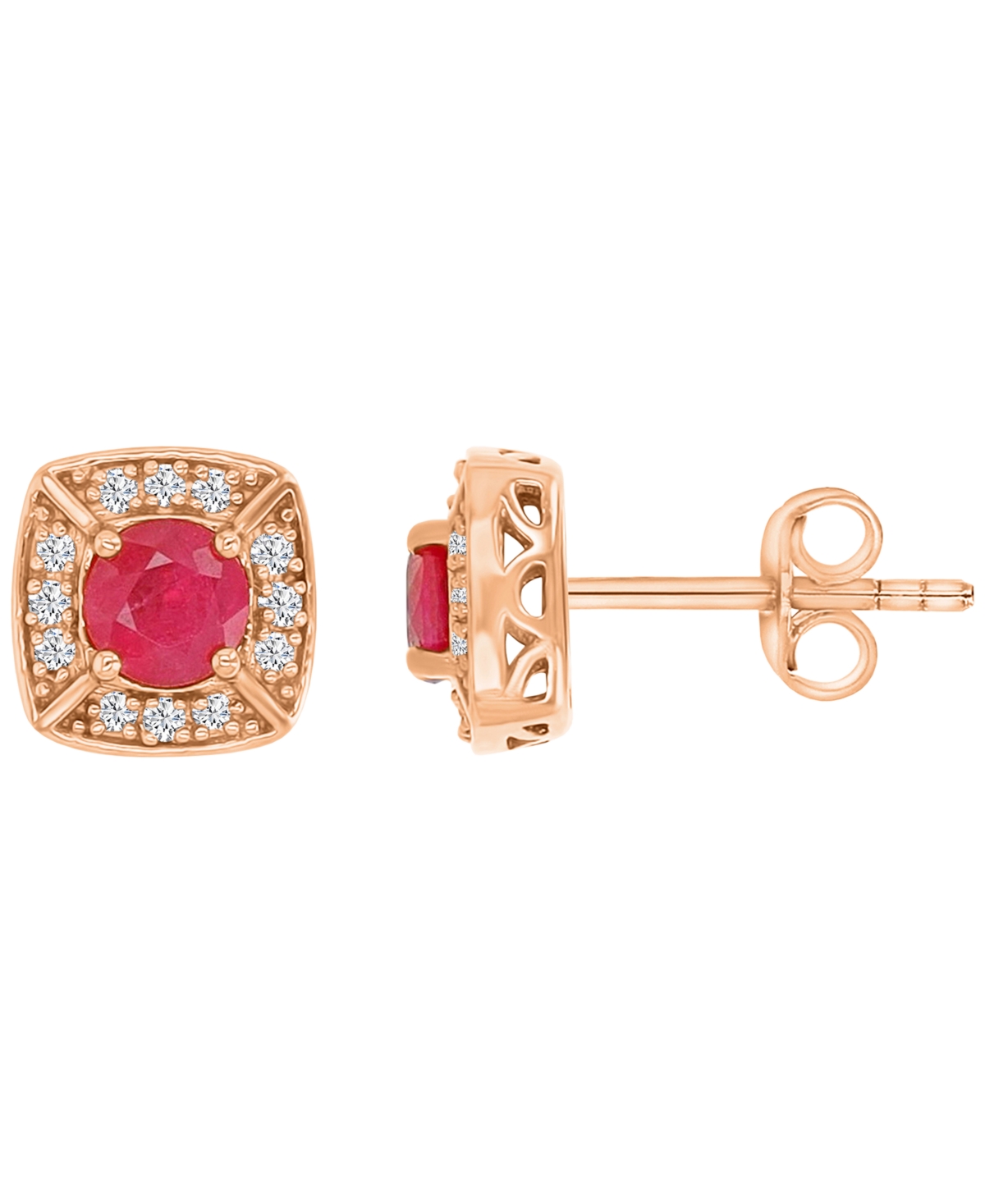 Click here for Macys Ruby & Diamond Cushion Stud Earrings - Rose... prices