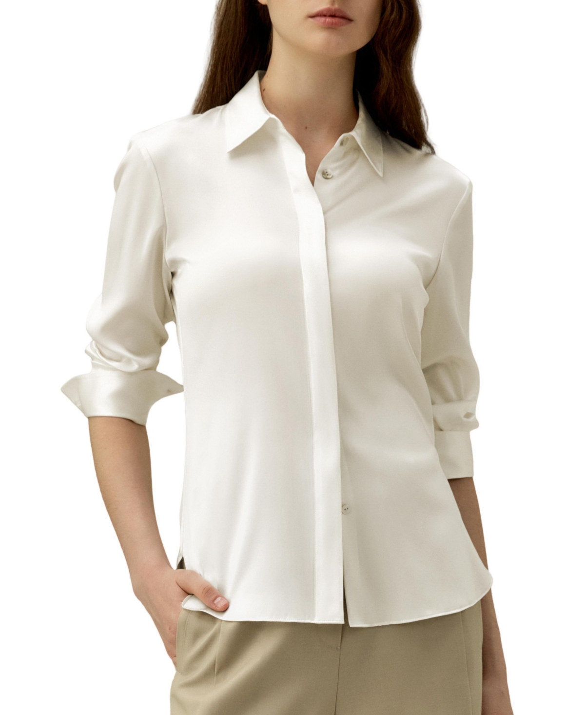 Click here for Lilysilk Womens Elegant Silhouette Silk Shirt - Na... prices