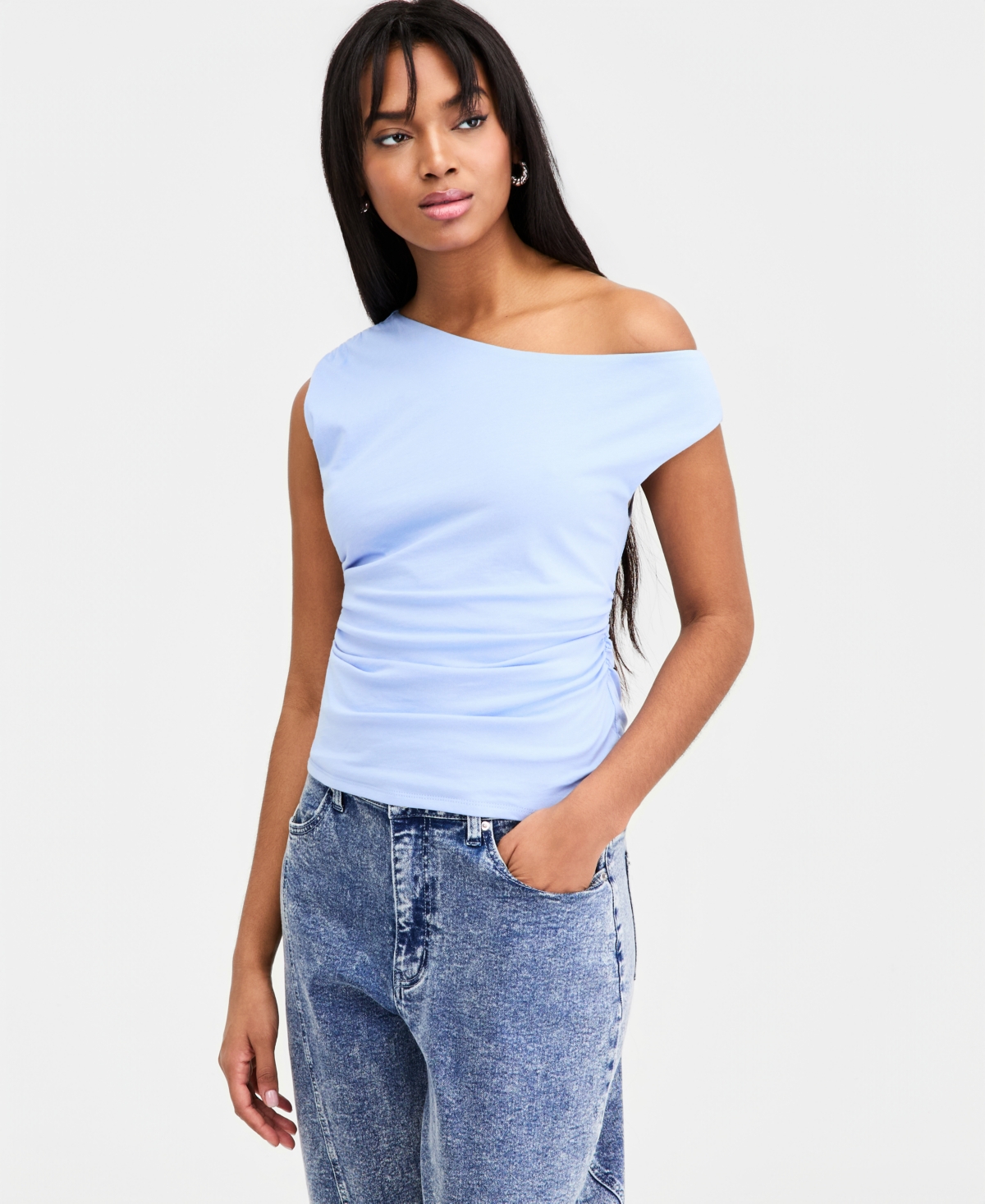 Click here for Bar Iii Womens Ruched Boat-Neck Top  Macys Exclusi... prices