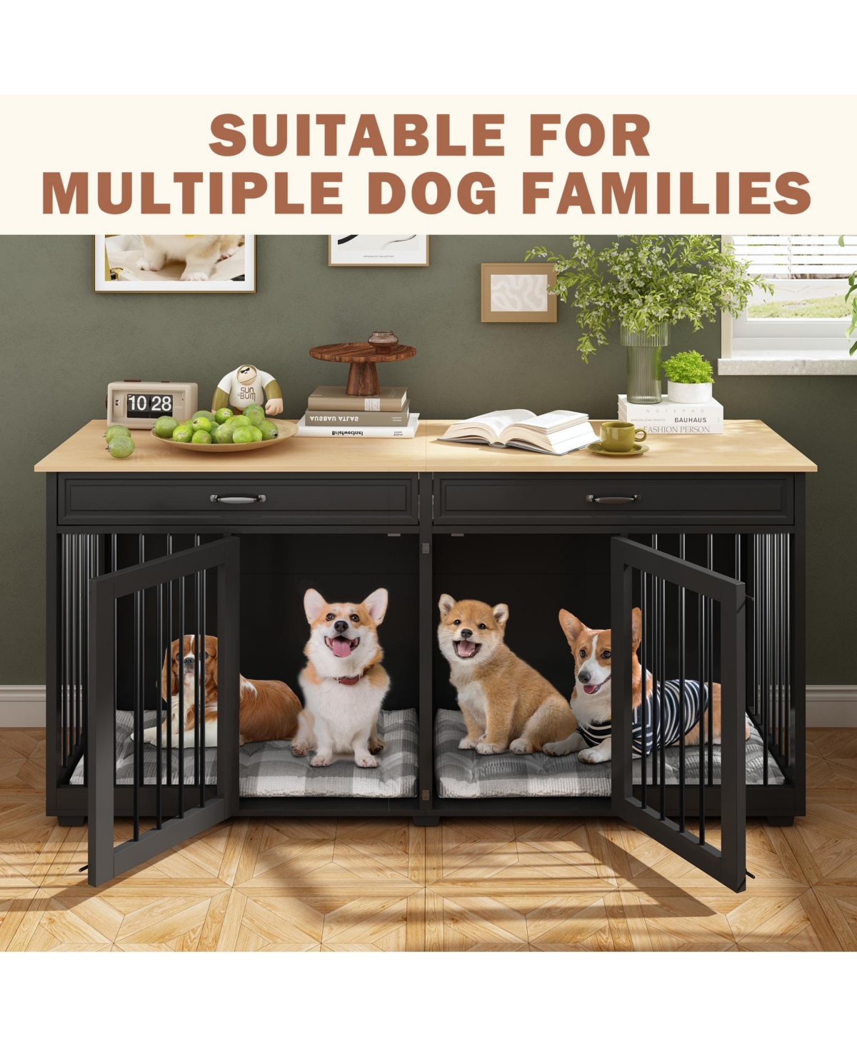 Click here for Homsee Dog Crate  Large Wooden Dog House with 2 Dr... prices