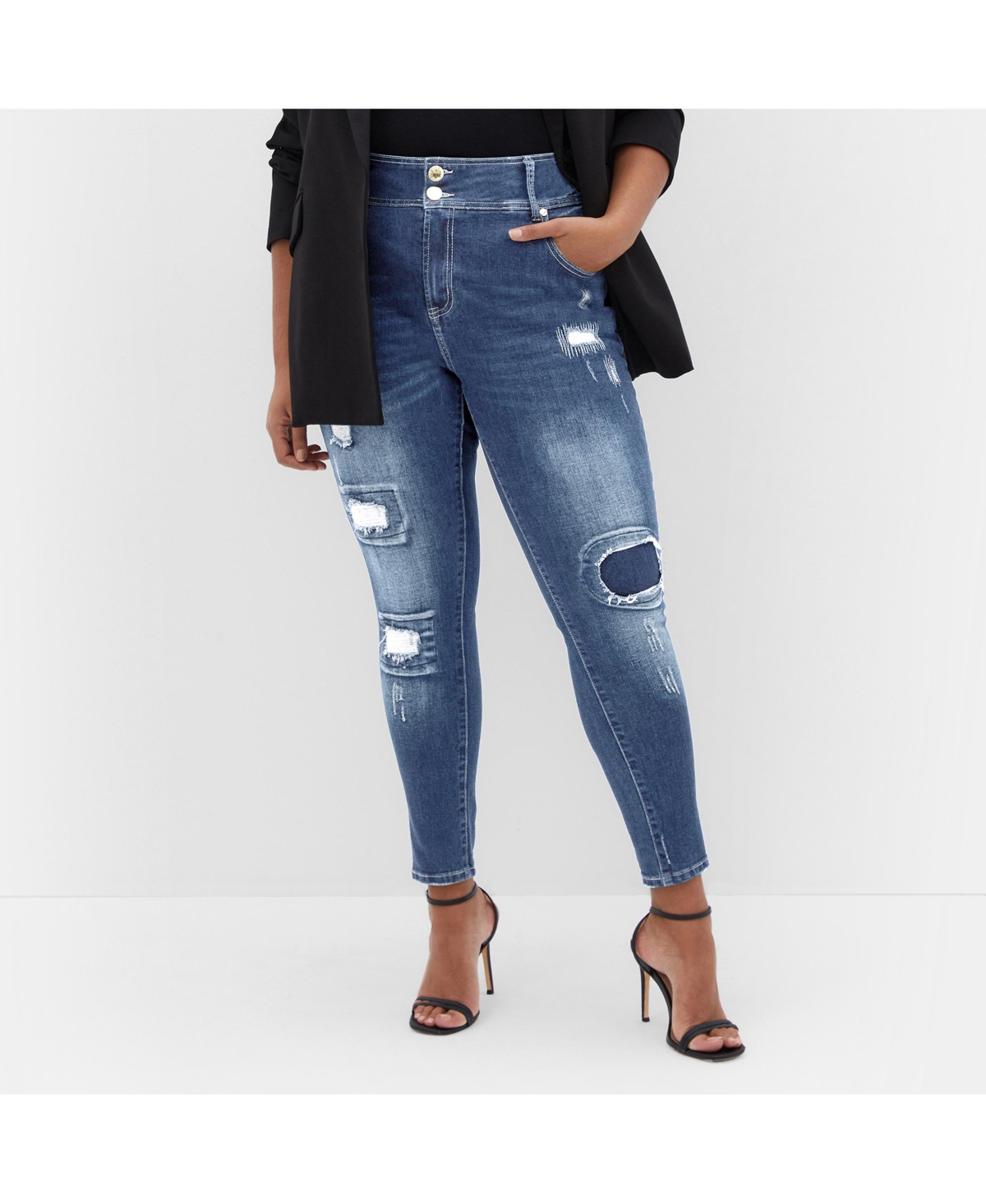 Click here for City Chic Plus Size Patched Apple Skinny Jean - De... prices