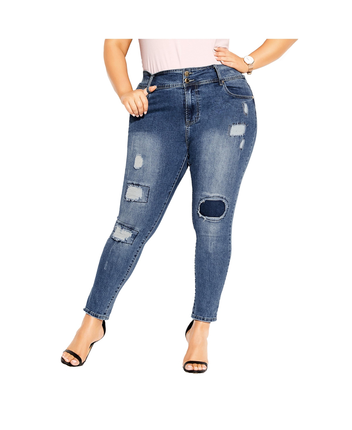 Click here for City Chic Plus Size Patched Apple Skinny Jean - In... prices