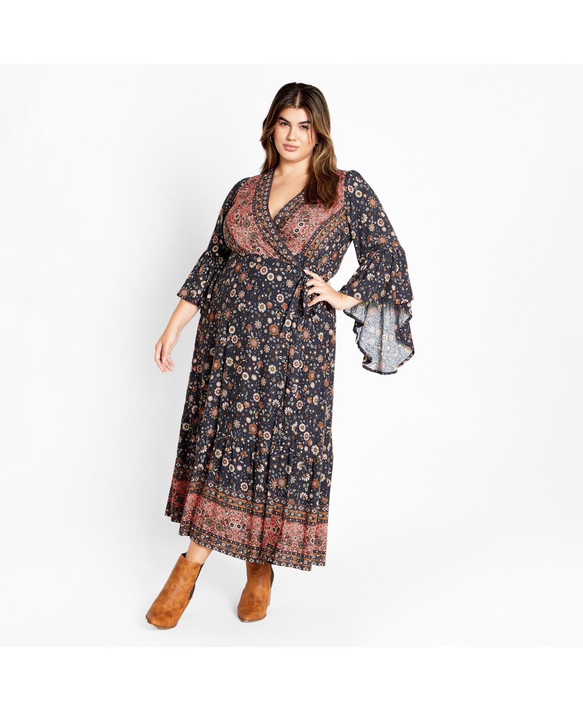 Click here for City Chic Plus Size Belle Wrap Maxi Dress - Grey prices