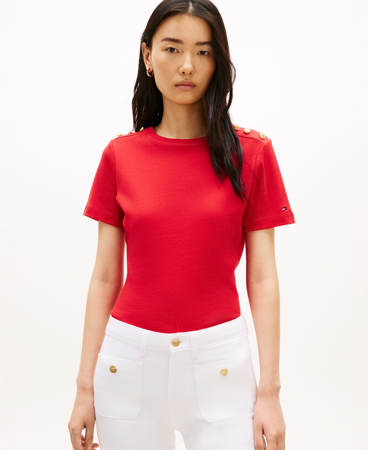 Click here for Tommy Hilfiger Womens Ribbed Boxy T-Shirt - Primar... prices