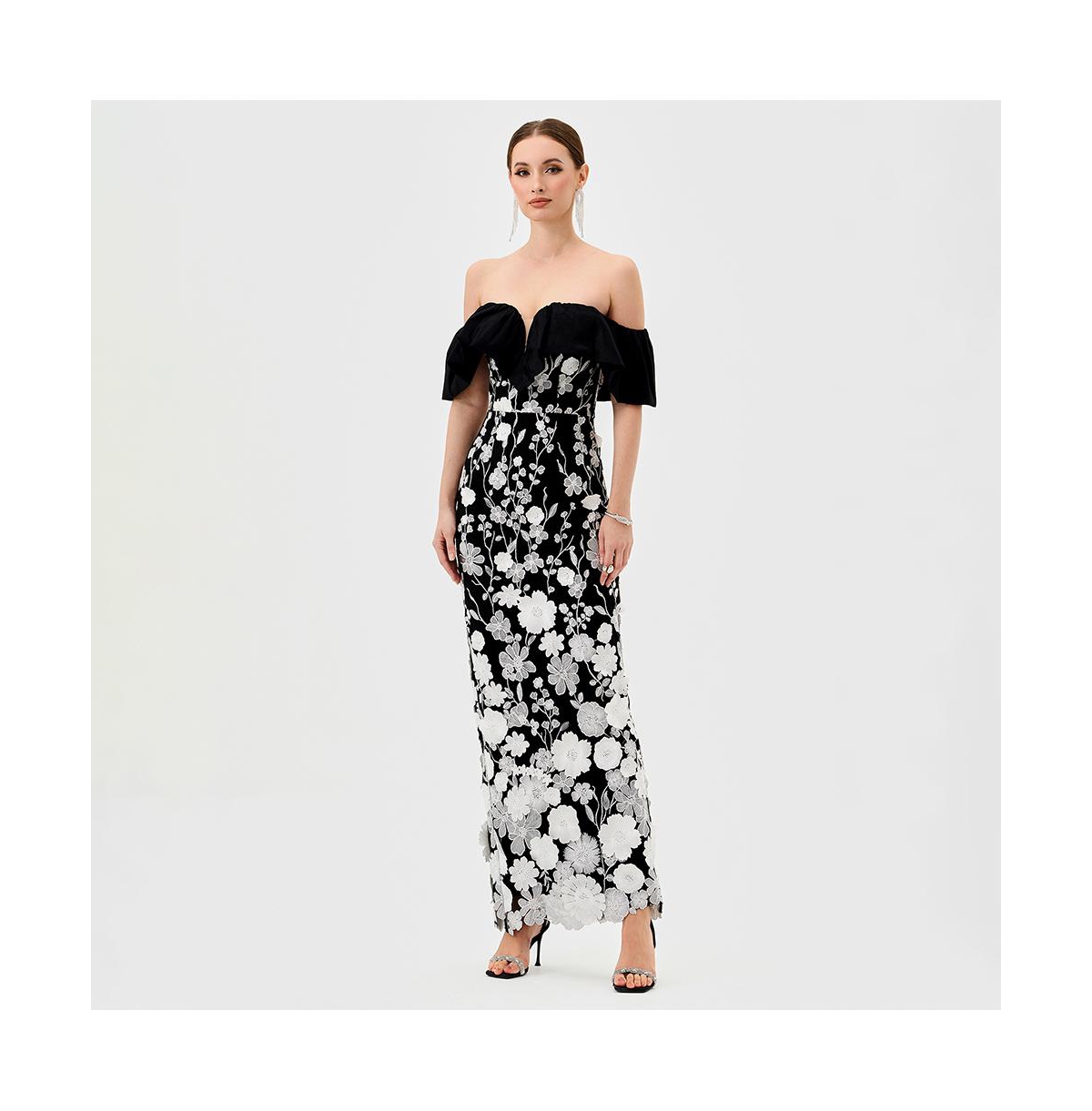 Click here for Bariano Womens Halo Off Shoulder Maxi - Black/whit... prices