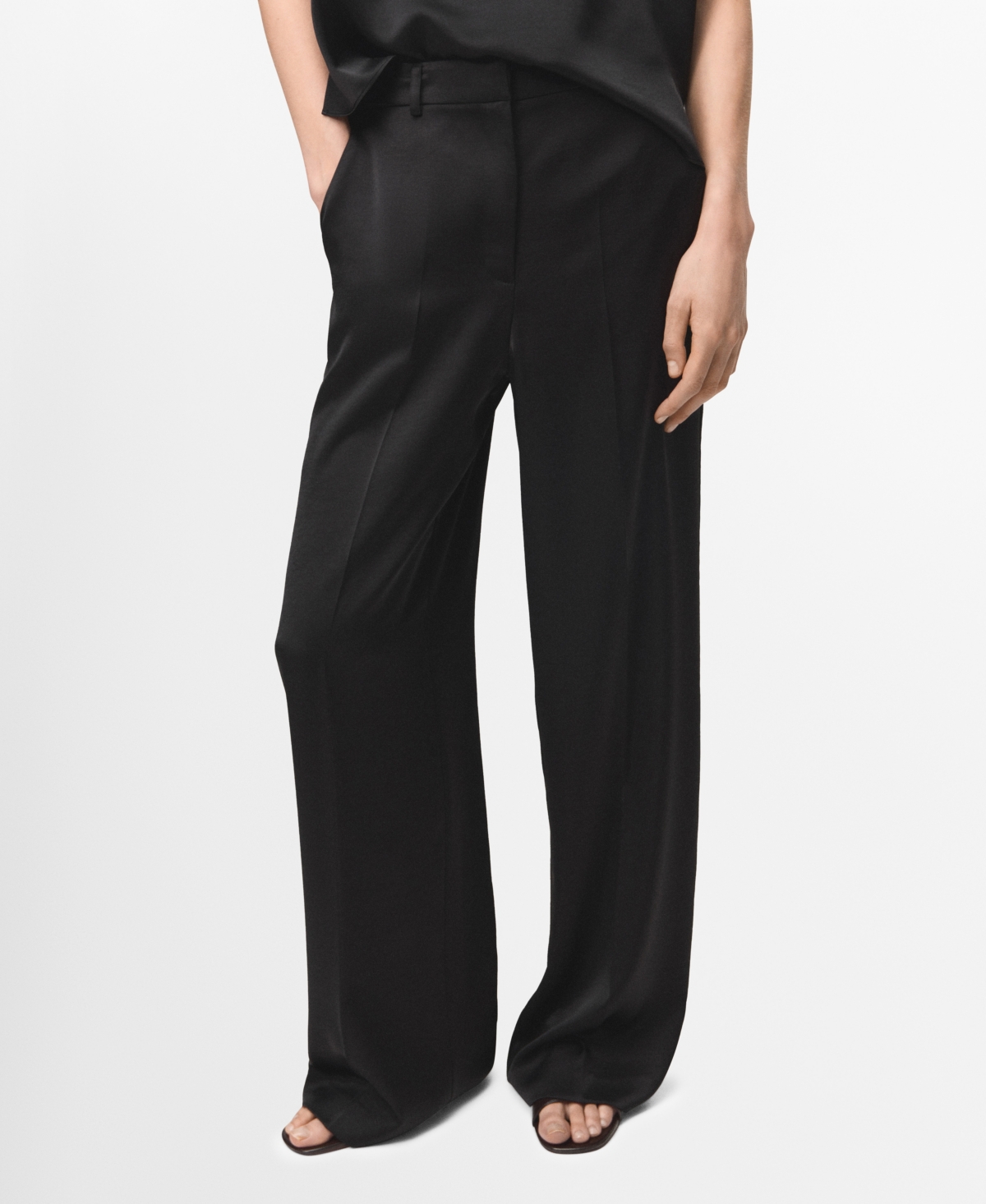Click here for Mango Womens Satin Straight-Fit Pants - Black prices