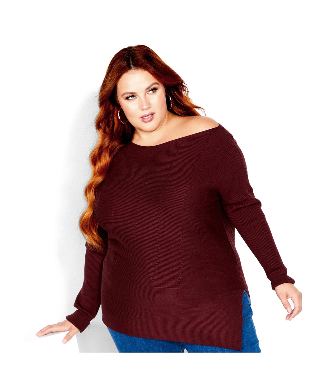 Click here for City Chic Plus Size Lean In Sweater - Red prices