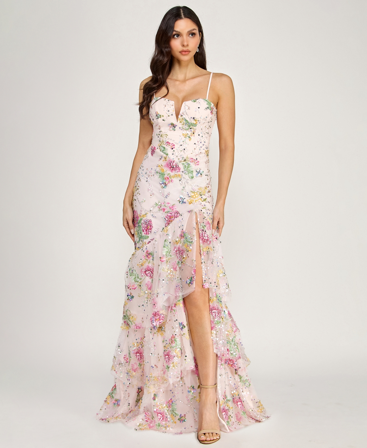 Click here for Say Yes Juniors V-Neck Embroidered Sequin Corset M... prices