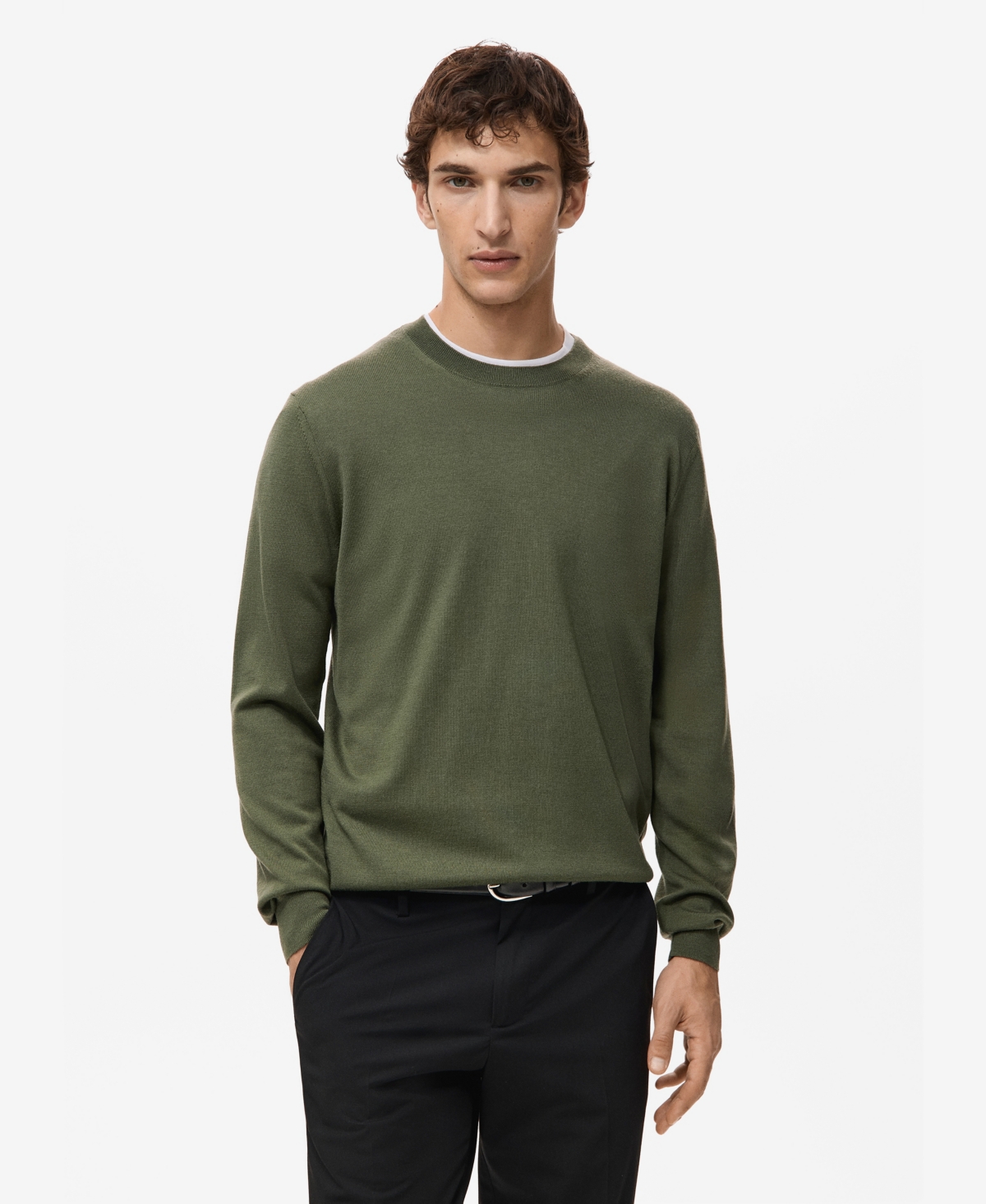 Click here for Mango Mens Merino Wool Crew Neck Sweater - Green prices