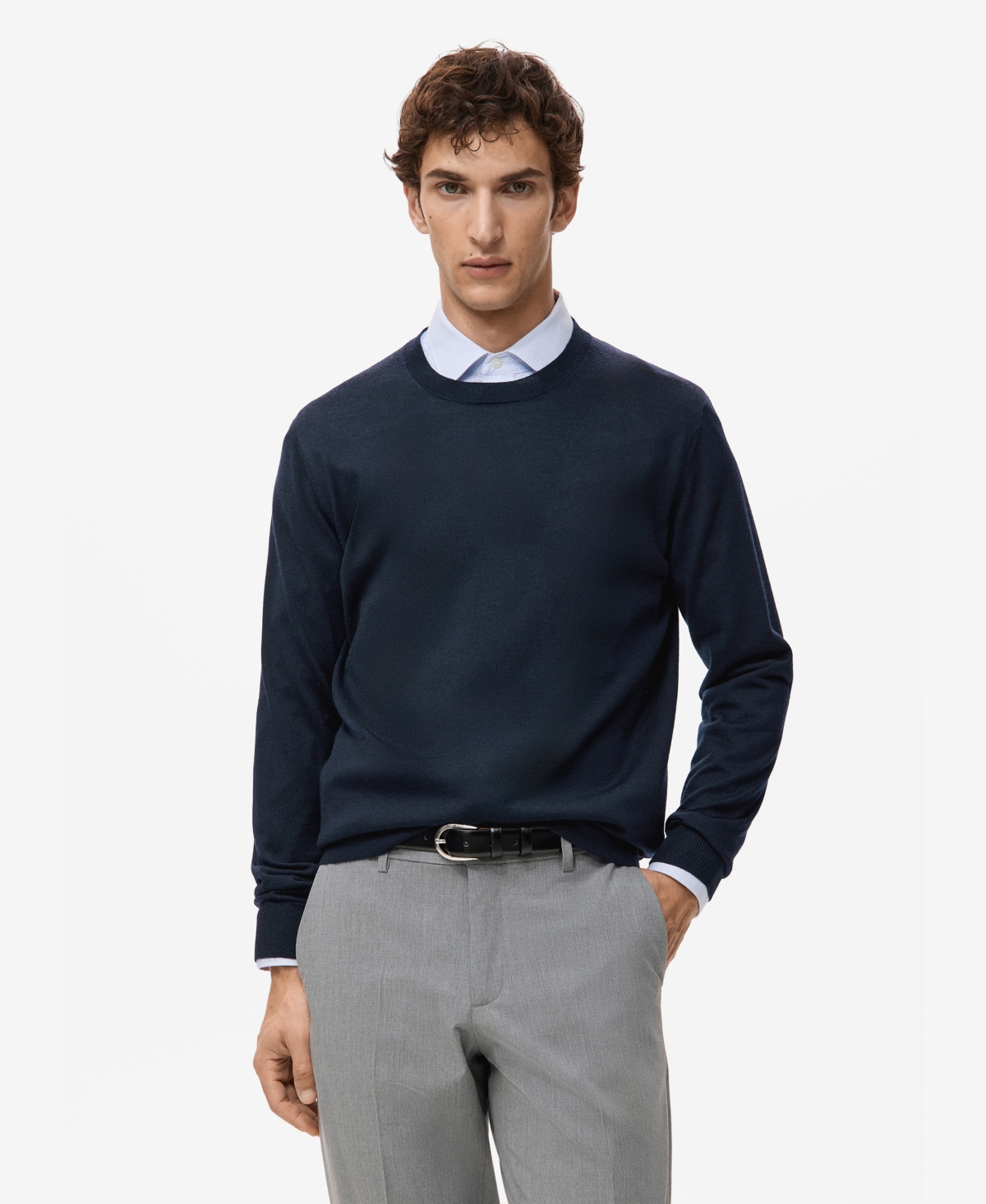 Click here for Mango Mens Merino Wool Crew Neck Sweater - Navy prices