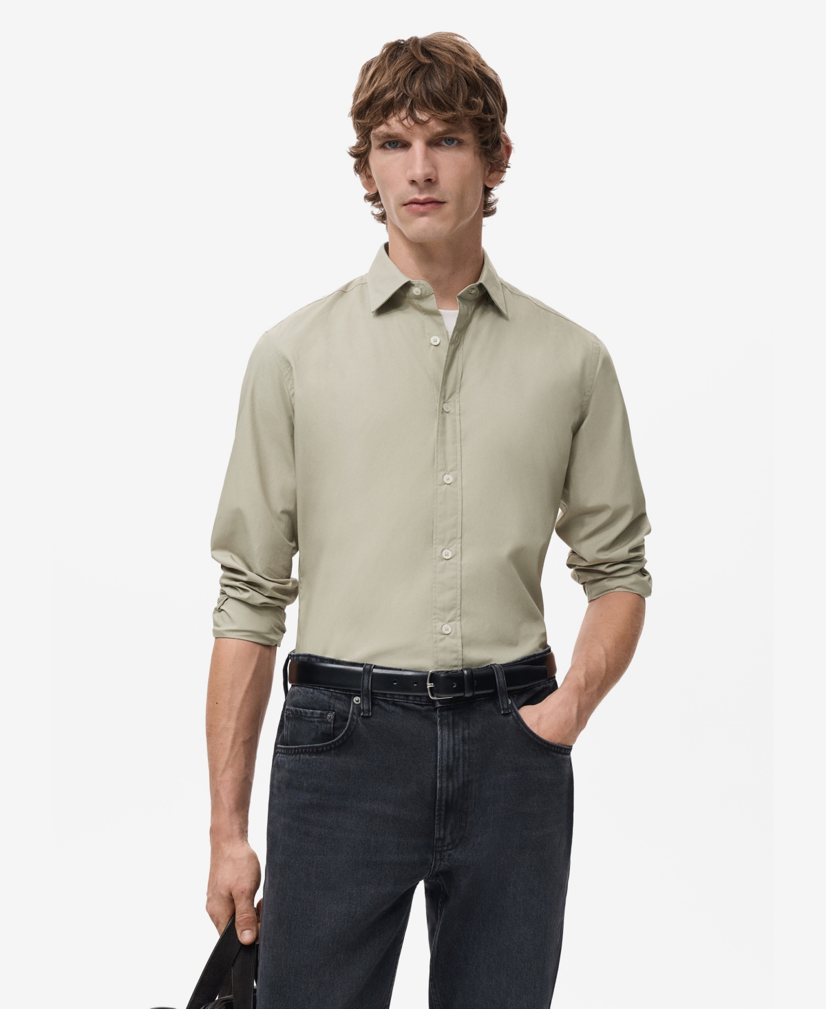 Click here for Mango Mens Regular-Fit Cotton Shirt - Sand prices