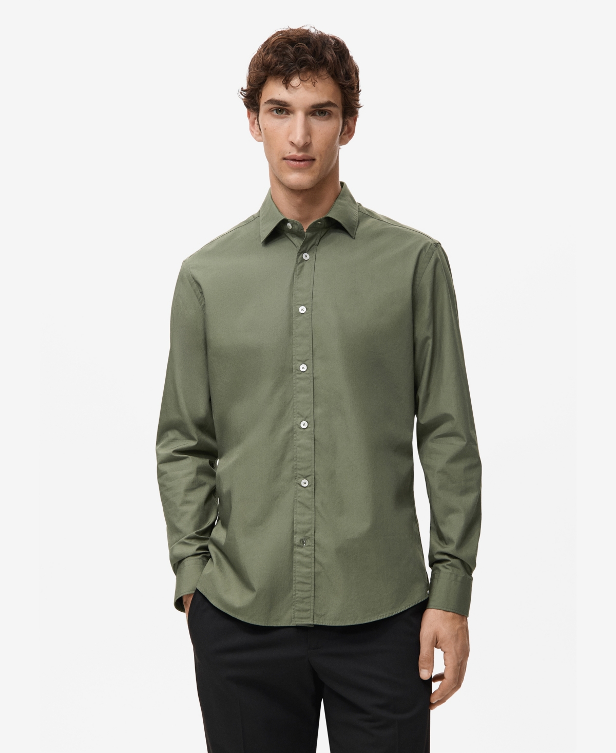 Click here for Mango Mens Regular-Fit Cotton Shirt - Khaki prices