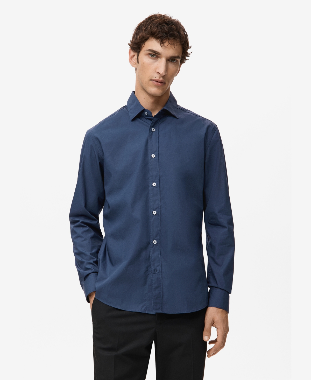 Click here for Mango Mens Regular-Fit Cotton Shirt - Navy prices
