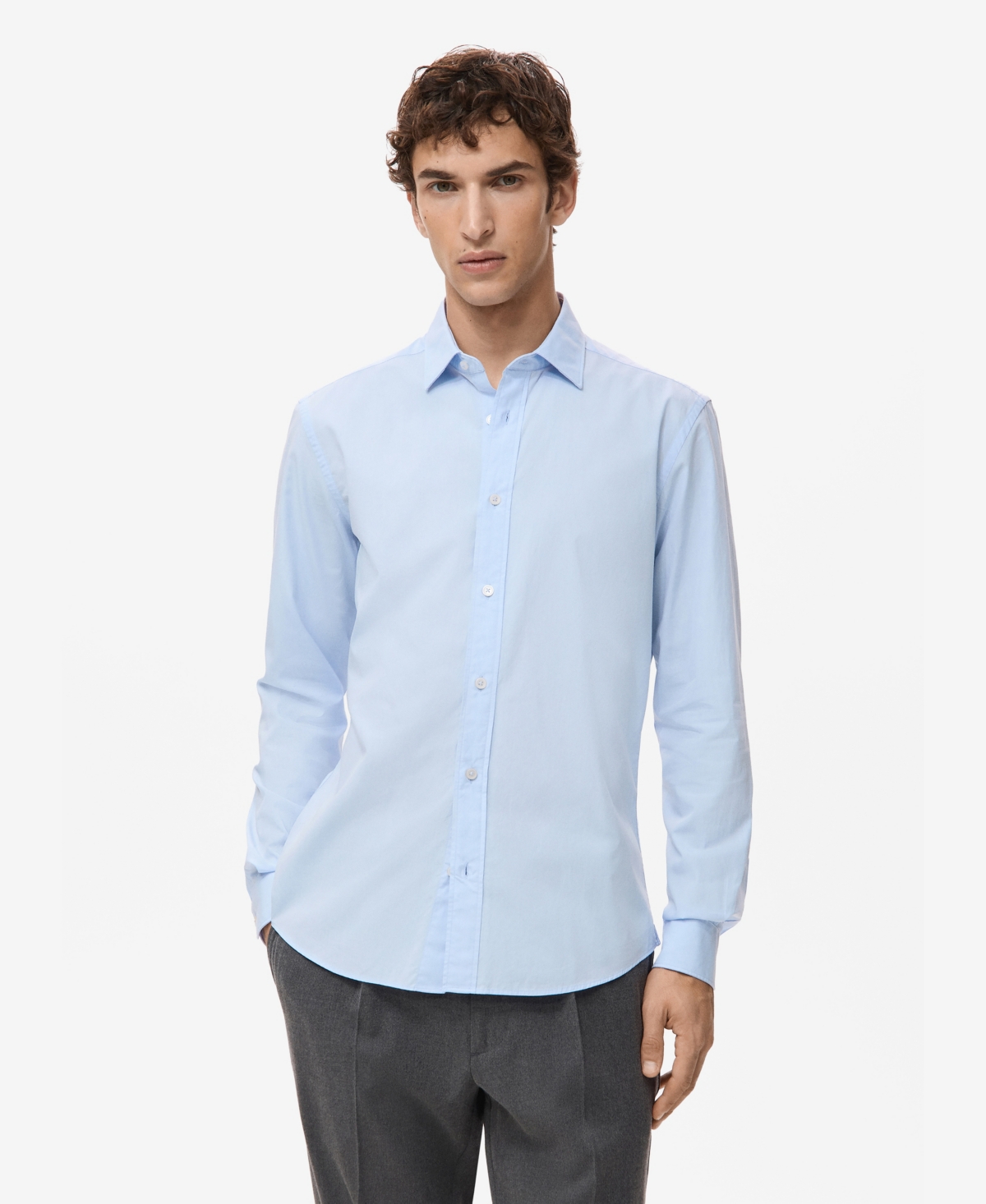 Click here for Mango Mens Regular-Fit Cotton Shirt - Sky Blue prices