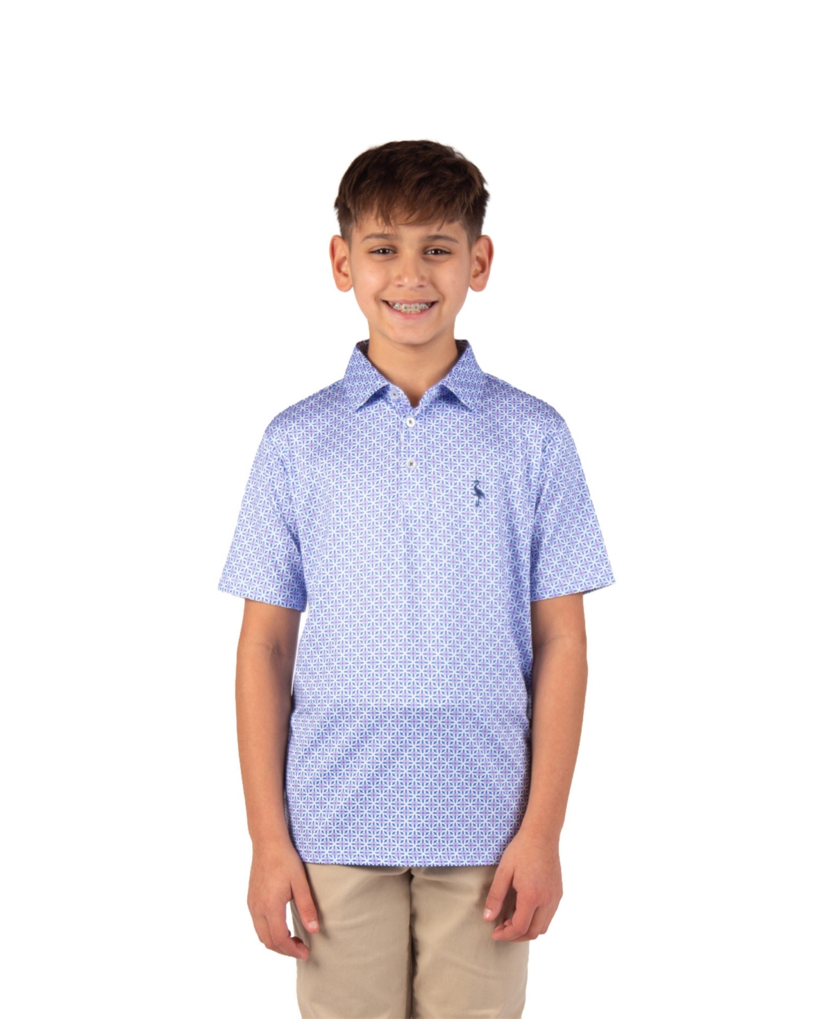 Click here for Tailorbyrd Boys Mini Mosaic Performance Polo - Blu... prices