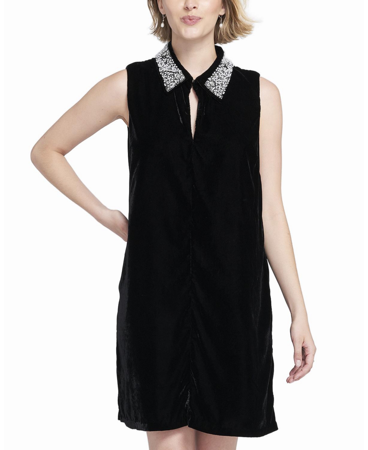 Click here for Elle Collection Womens Beaded Collar Velvet Dress... prices
