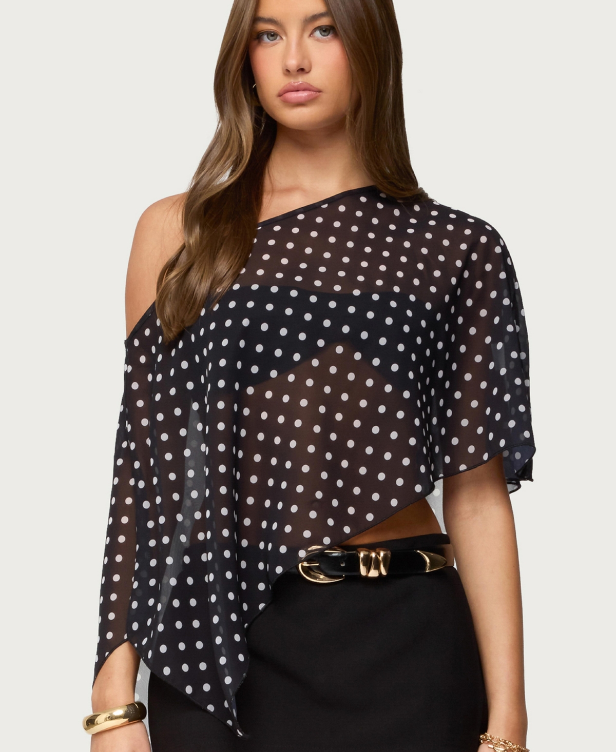 Click here for Edikted Womens Sheer Chiffon Asymmetric Polka Dot... prices