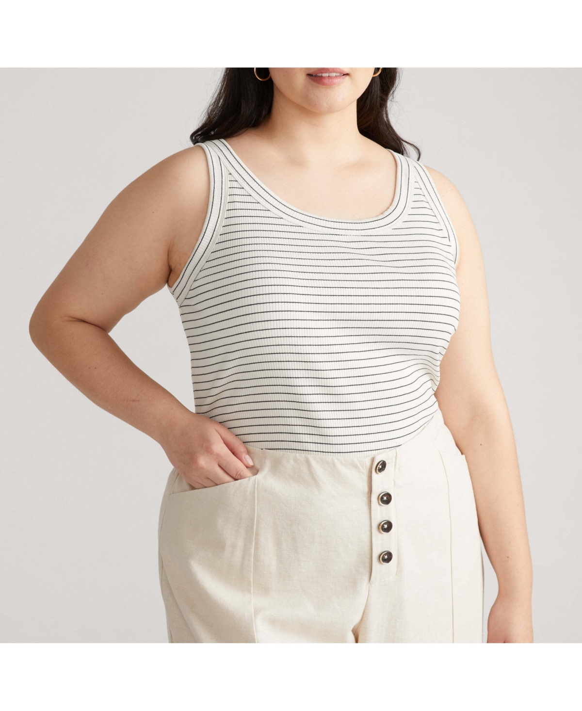 Click here for Universal Standard Womens Ribbed Tank - Black micr... prices