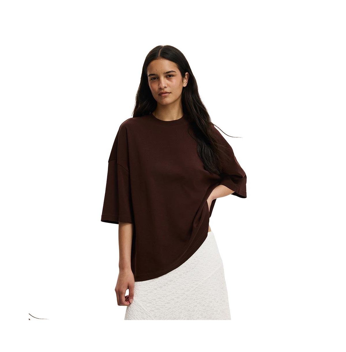Click here for Cotton On Womens The Oversized Crew Tee - Dark oak prices