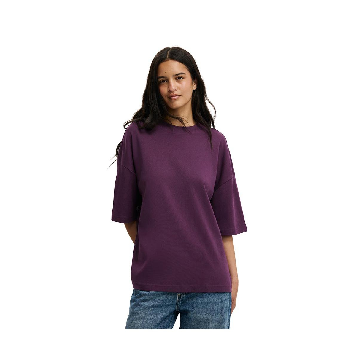 Click here for Cotton On Womens The Oversized Crew Tee - Plum pul... prices