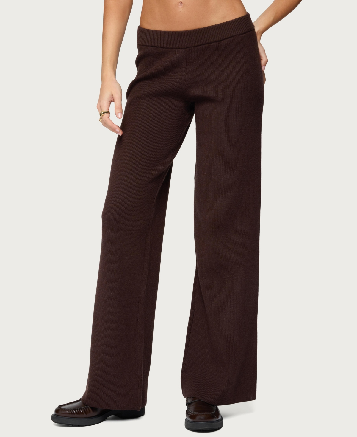 Click here for Edikted Womens Lorie Wide Leg Knit Pants - Brown prices
