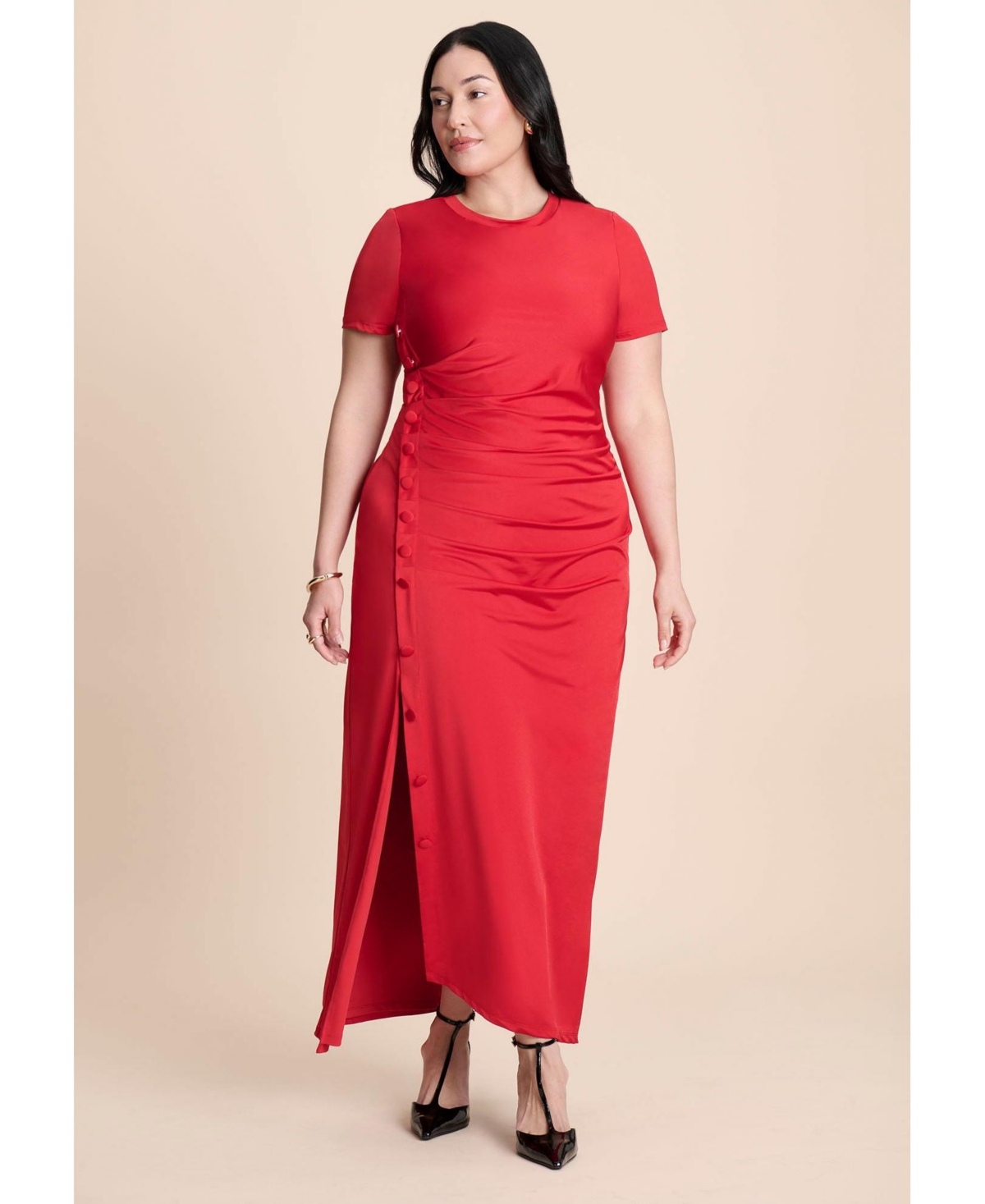 Click here for Eloquii Womens Slinky Dress W Buttons - Barbados c... prices