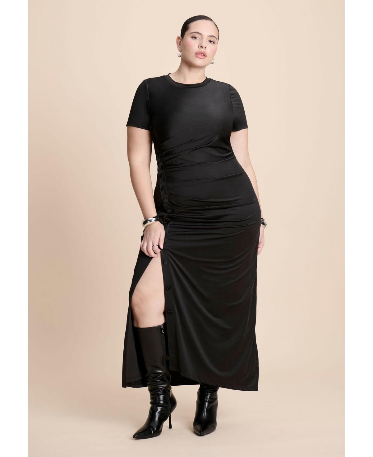 Click here for Eloquii Womens Slinky Dress W Buttons - Black onyx prices