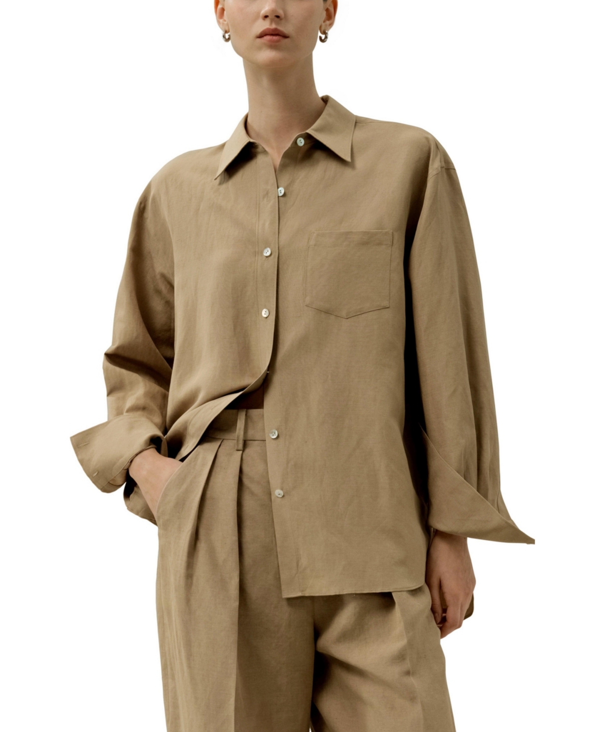 Click here for Lilysilk Womens Oversized Silk-Linen Blend Shirt -... prices