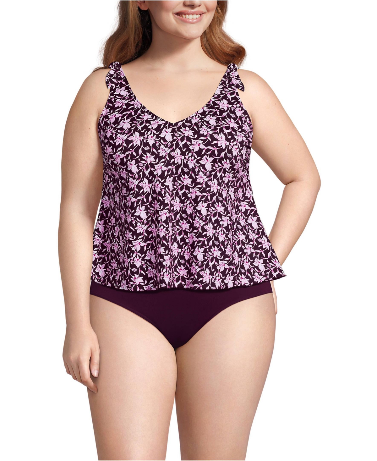 Click here for Lands End Plus Size Tie Shoulder Flutter Tankini T... prices