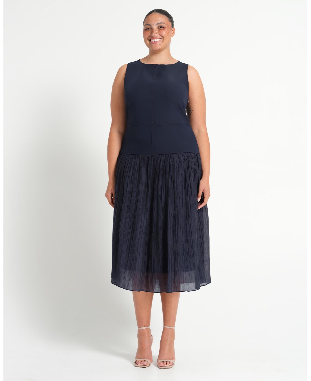 Click here for Estelle Plus Size Jaylee Pleated Midi Dress - Navy prices