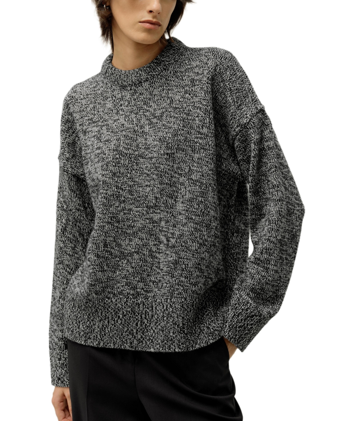 Lilysilk Womens Oversized Crewneck Wool-Cashmere Sweater - Marled