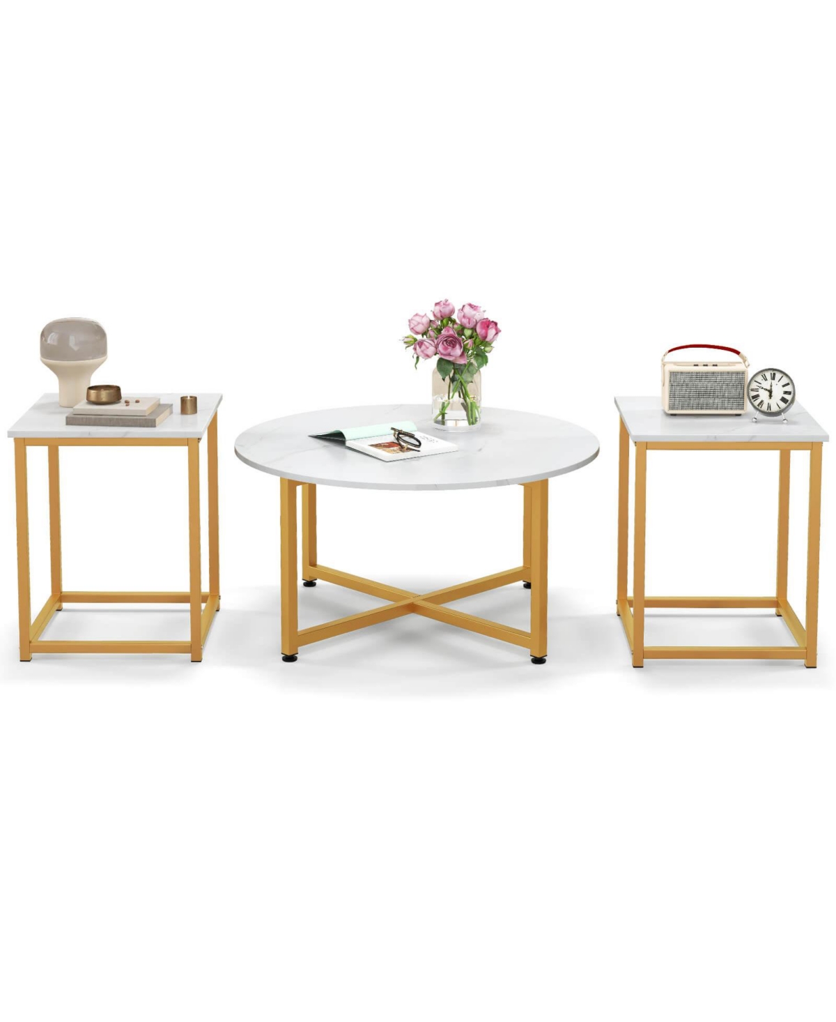 Click here for Costway 3 Pcs Coffee Table Set Round Coffee Table... prices