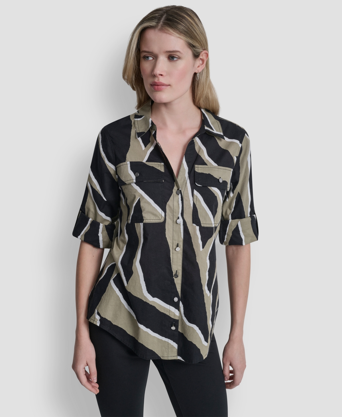 Click here for Dkny Womens Printed Long-Sleeve Shirt - Jungle Blo... prices