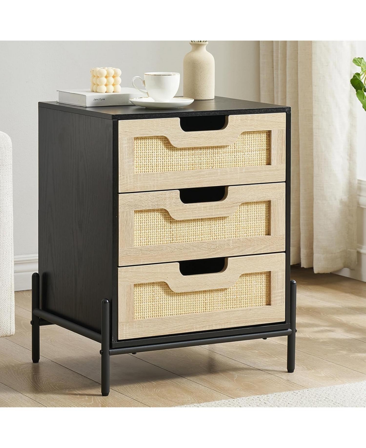 Click here for Gaomon Rattan Nightstand with 3 Drawers  Storage N... prices