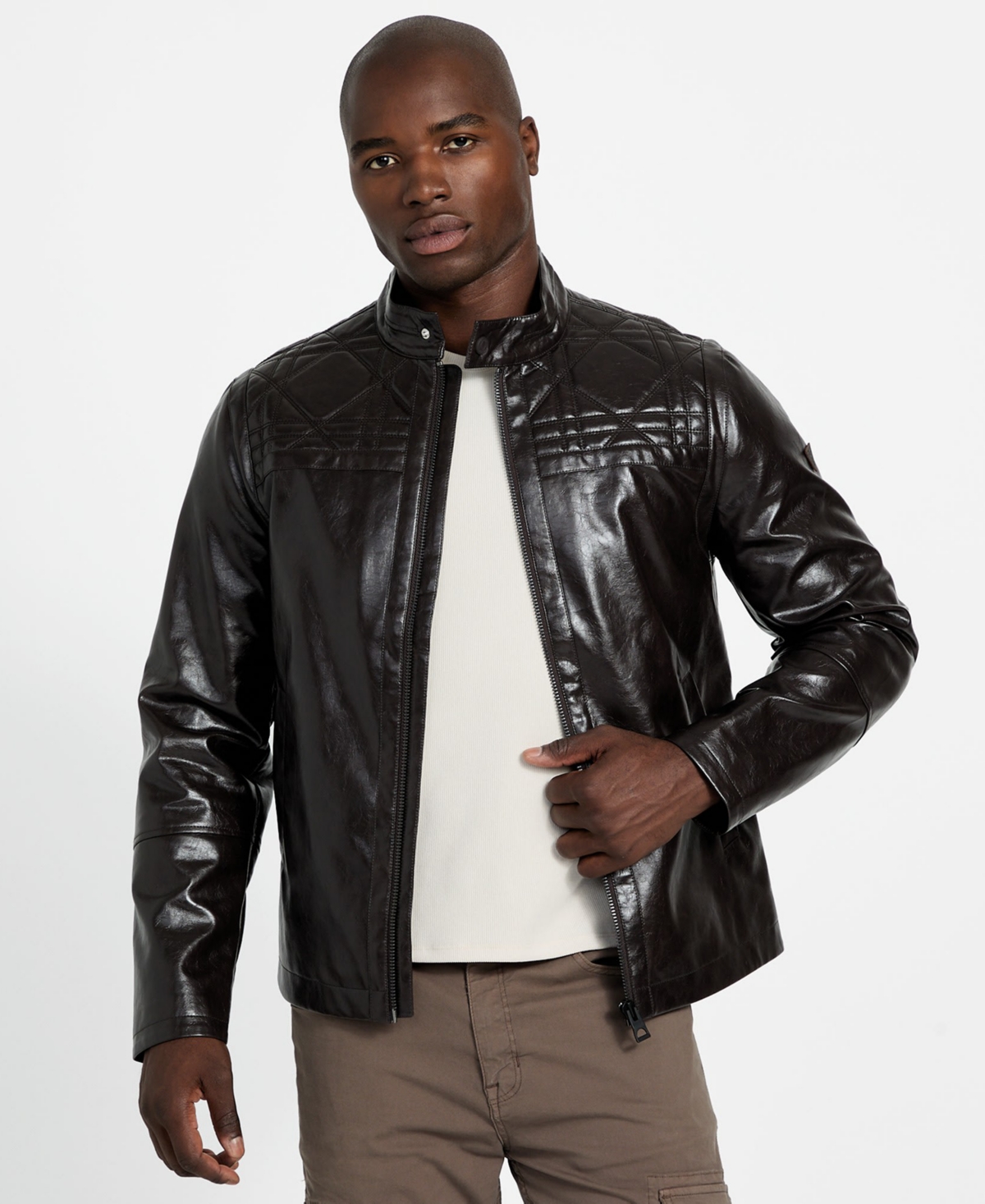 Click here for Guess Mens Vintage-Inspired Zipper Biker Jacket -... prices