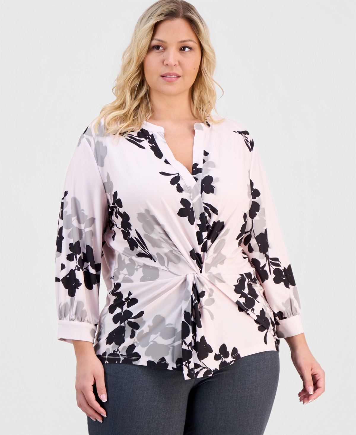 Click here for Anne Klein Plus Size Printed Twist-Front Top - Sof... prices