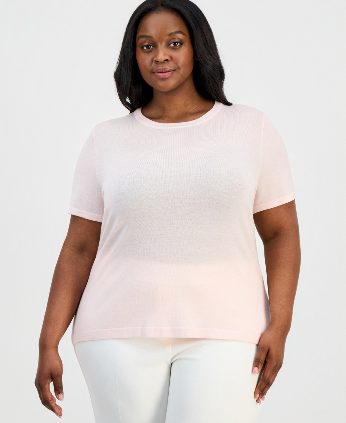 Click here for Anne Klein Plus Size Short Sleeve Merino Wool Swea... prices