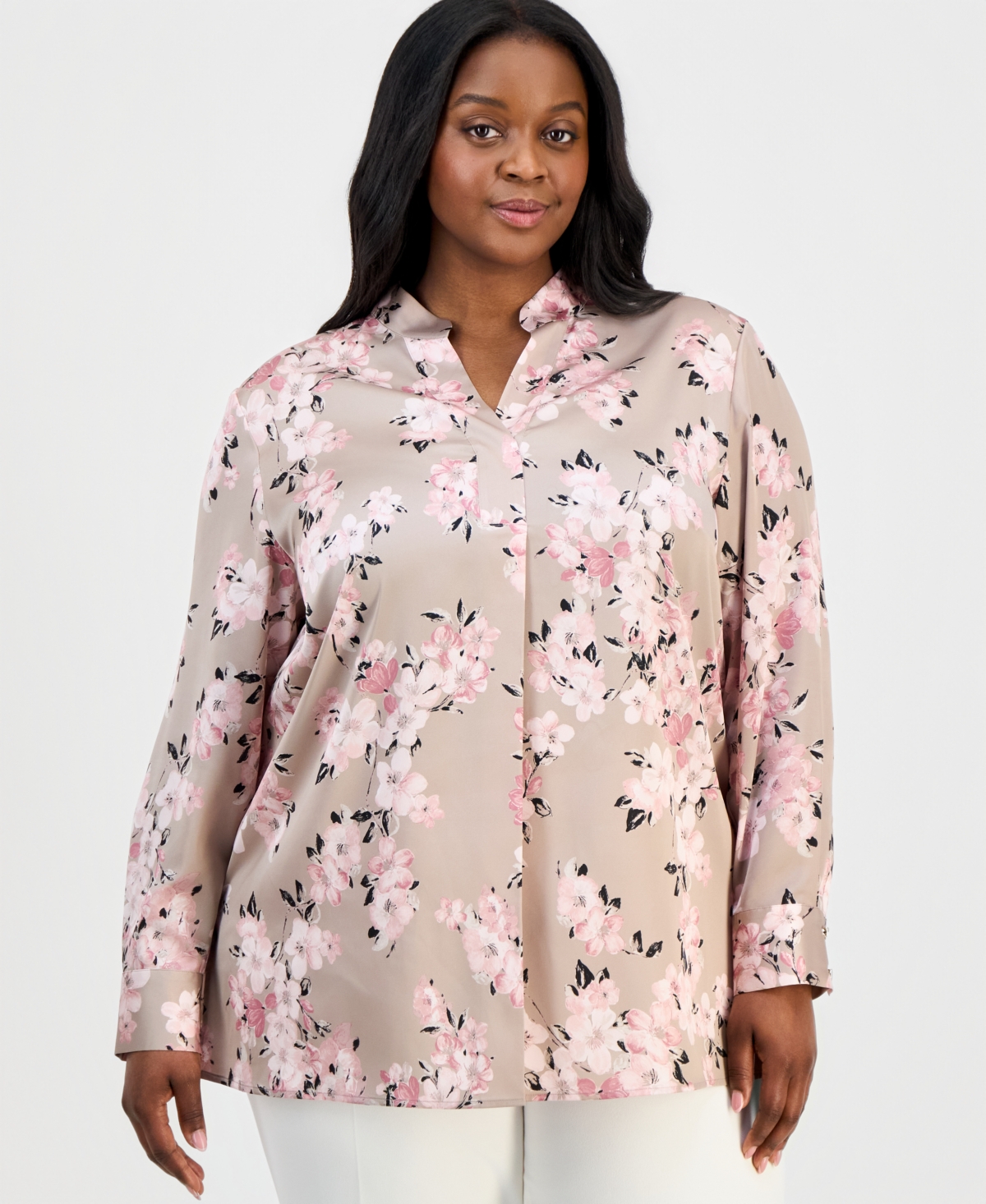 Click here for Anne Klein Plus Size Printed Long-Sleeve Popover B... prices