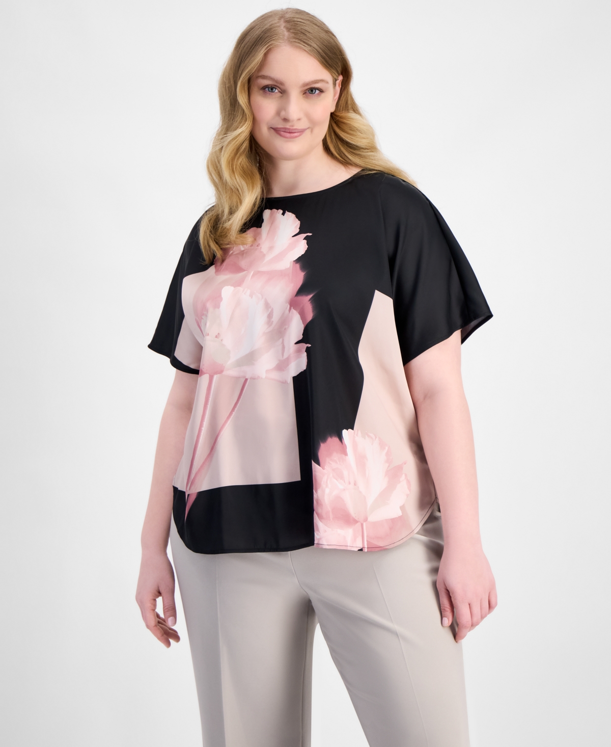 Click here for Anne Klein Plus Size Printed Satin Short-Sleeve To... prices