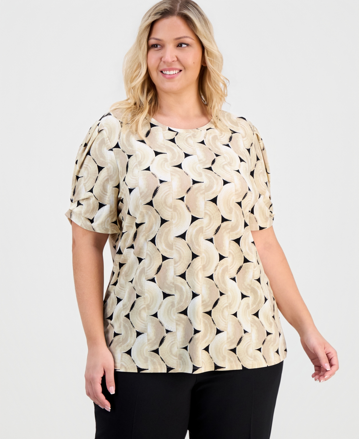Click here for Anne Klein Essentials Plus Size Pleated-Sleeve Kni... prices