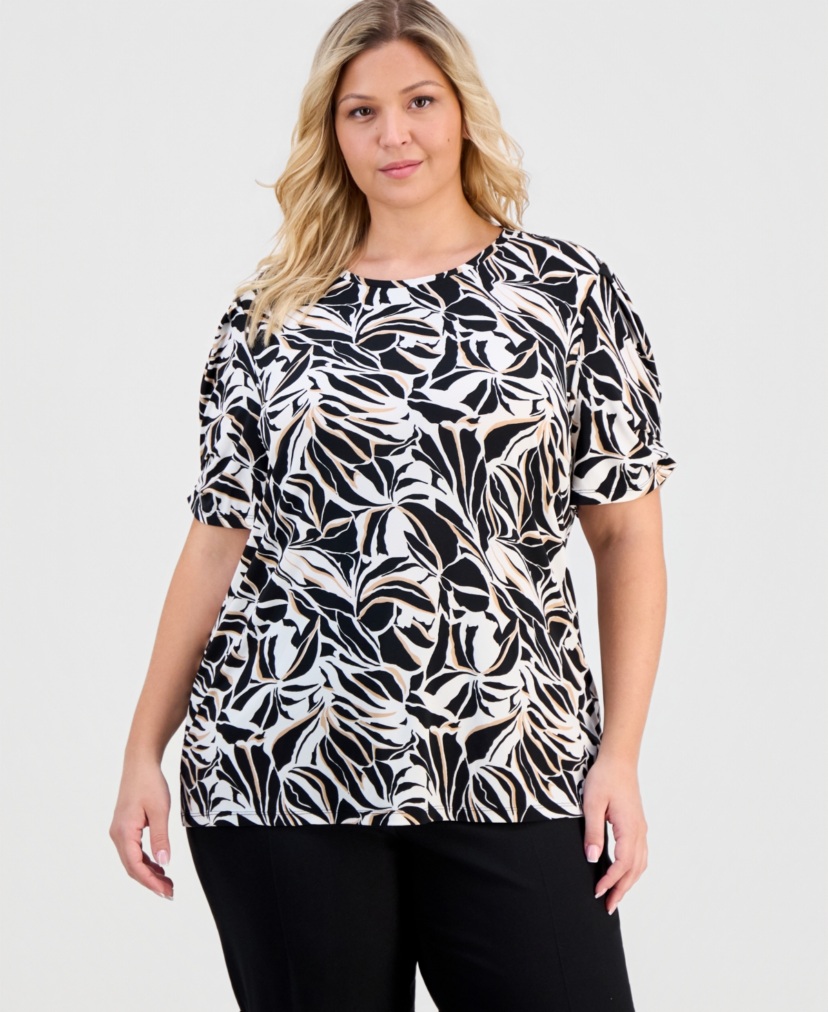 Click here for Anne Klein Essentials Plus Size Printed Pleated-Sl... prices