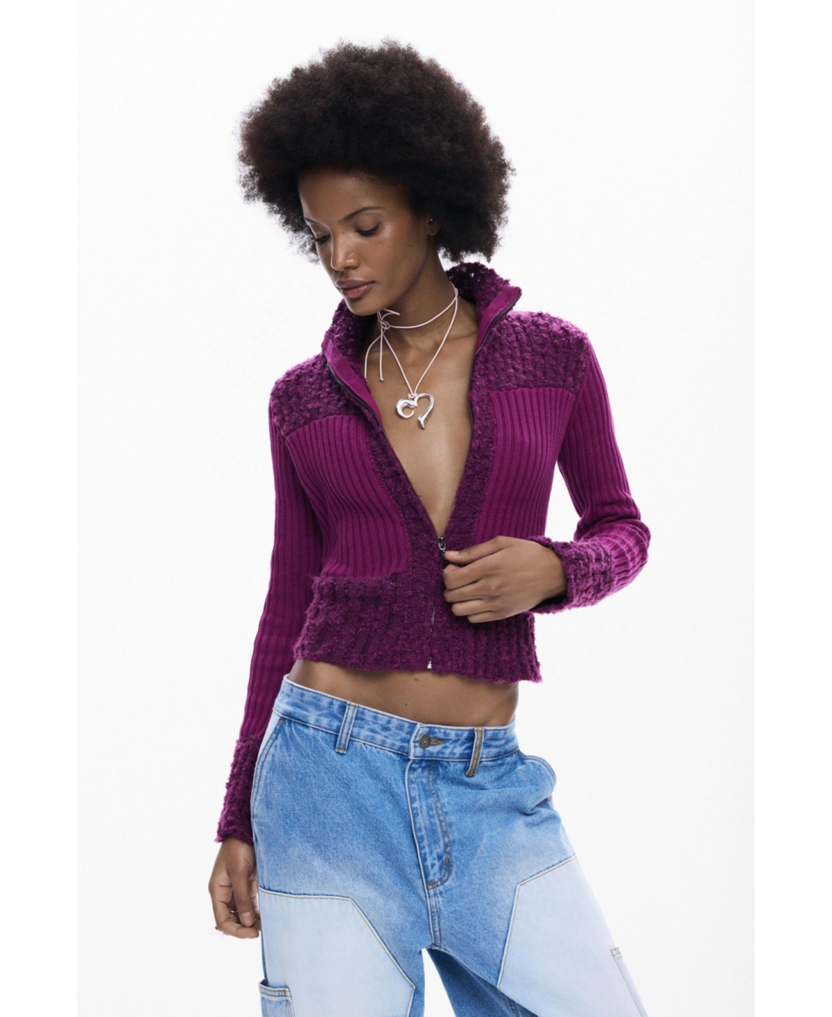 Click here for Desigual Womens Highneck knit jacket - Purple prices