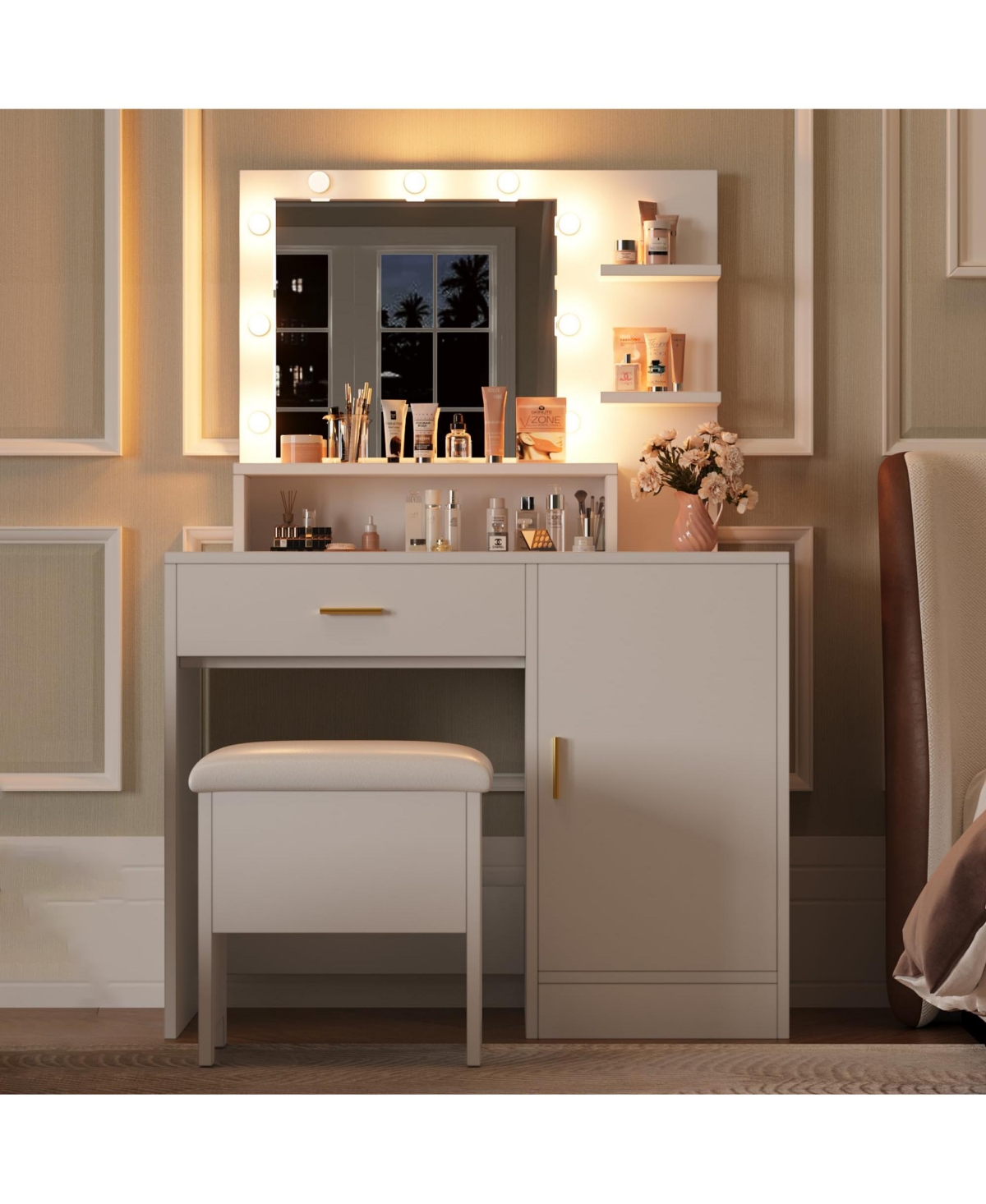 Click here for gaomon Vanity Desk with Mirror and Light Bulbs  Ma... prices