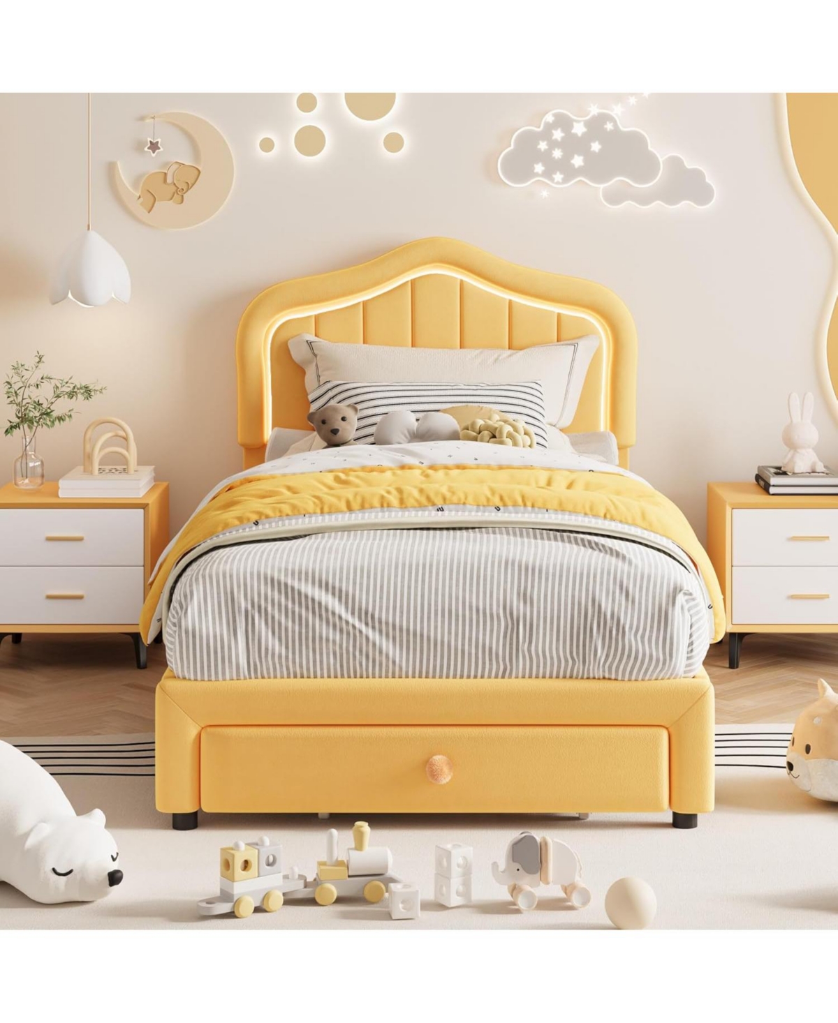 Click here for gaomon Twin Led Bed Frame with Storage & Rgb Light... prices