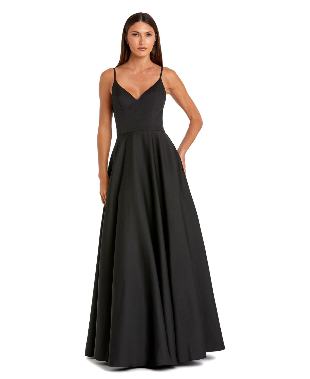 Click here for Mac Duggal Petite V-Neck Ball Gown with Belted A-L... prices
