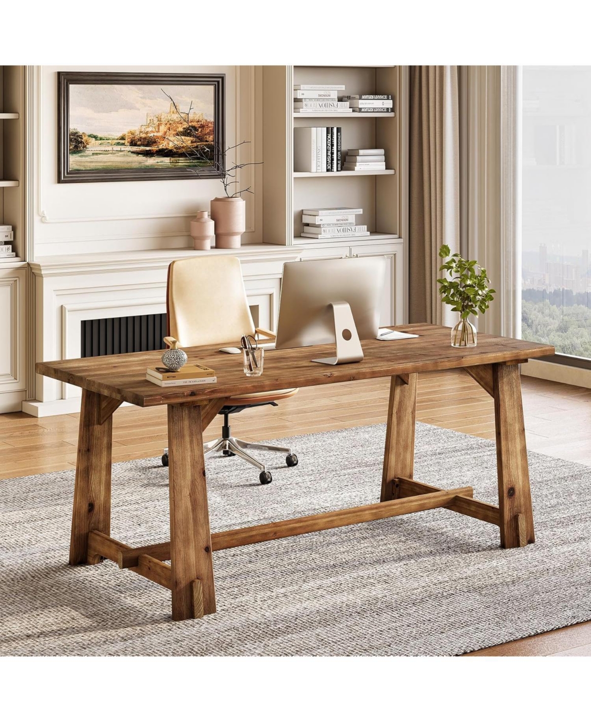 Click here for Tribesigns 63 Solid Wood Office Desk  Farmhouse Ex... prices